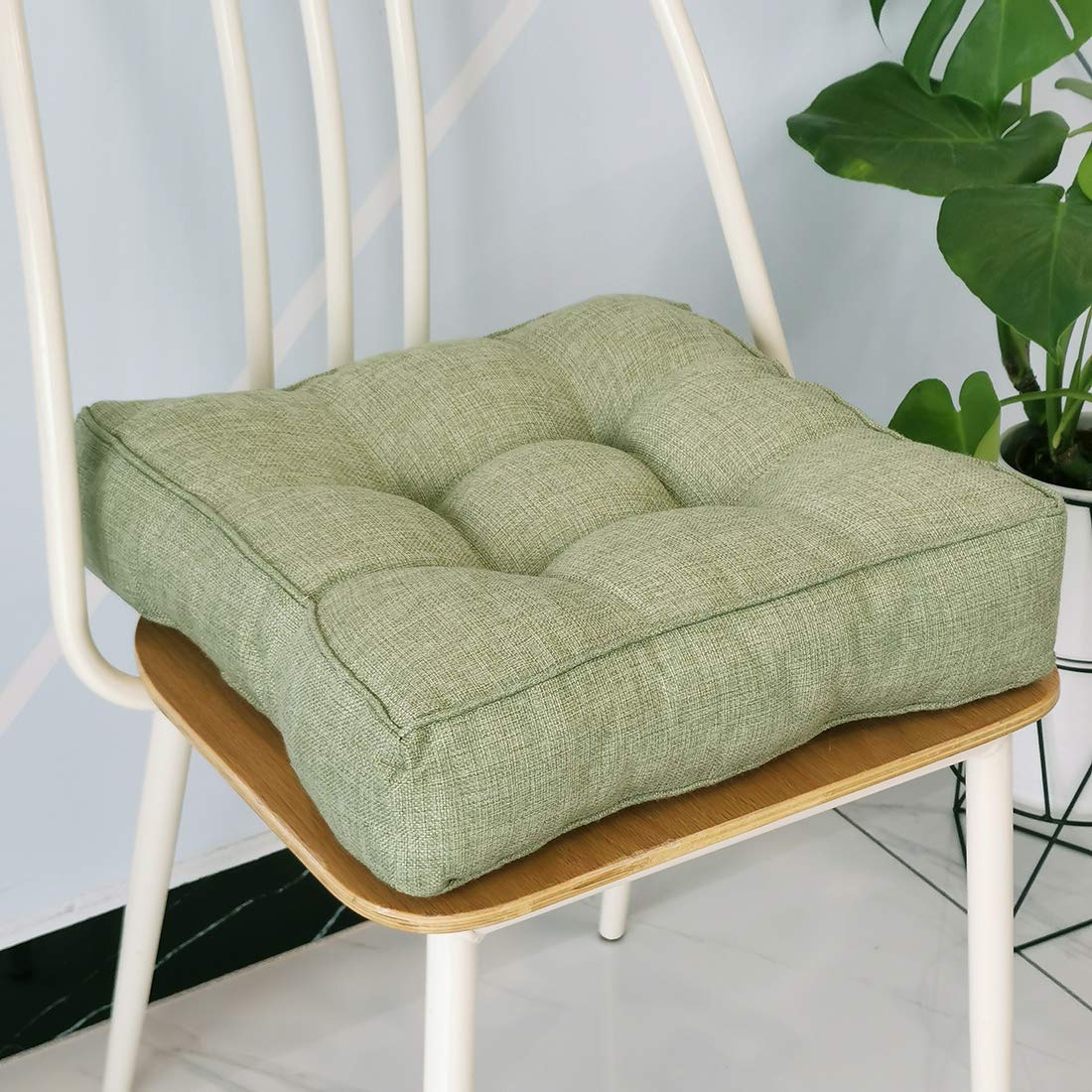 vctops Faux Linen Square Padded Chair Seat Cushion,Soft Solid Chair Pads,Comfortable Sitting for Office,Home or Car 18"x18" Mo Green