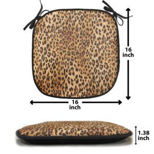 Lunarable Animal Print Chair Cushion Pads Set of 2, Wild Animal Leopard Skin Pattern Wildlife Nature Inspired Modern, Anti-Slip Seat Padding for Kitchen & Patio, 16"x16", Pastel Brown Pale Orange