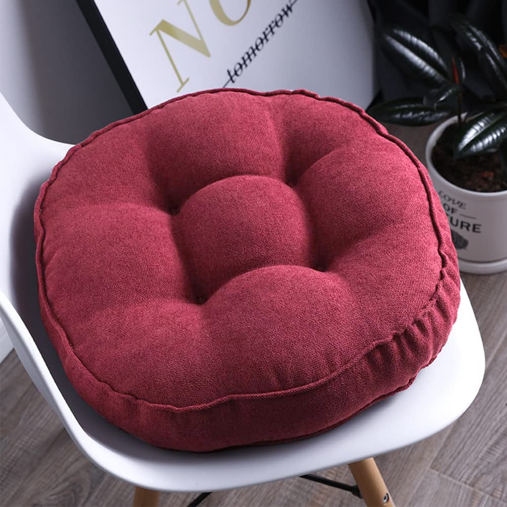 XSlive Soft Round Chair Pad Non Slip Padded Chiar Cushion Soft and Comfortable Seat Cushions for Kitchen Dining Office Chairs (Wine Red R,16"x16")