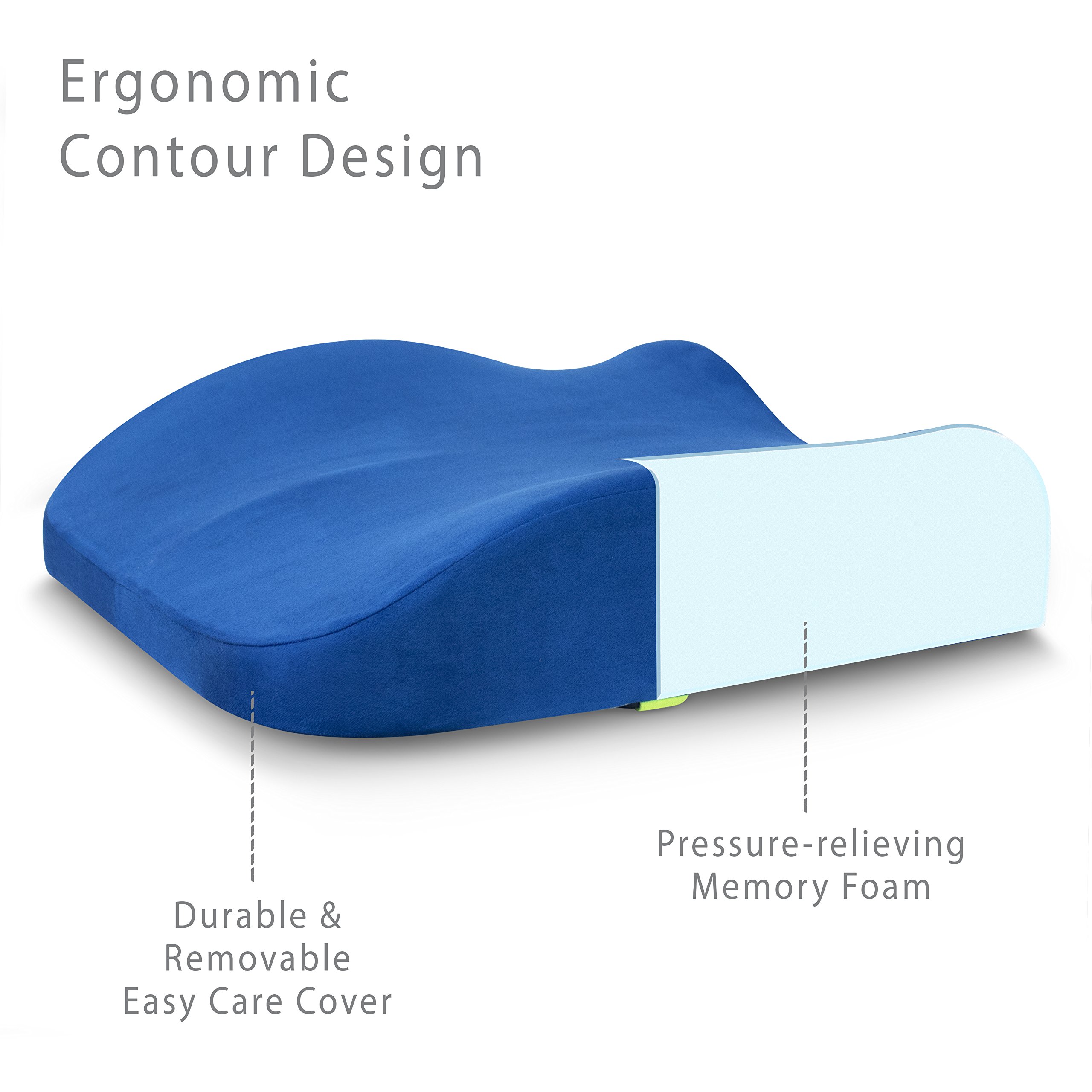 Sleep Yoga GO Memory Foam Oversized Seat Cushion with Contour Design, Firm Support to Help Improve Posture and Relieve Pain for Hips and Lower Back, Ideal for Office Chair & Airplane