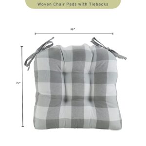 Arlee Home Fashions – Fiber Filled Premium Chair Pads - Chair Pads with Tiebacks –14” L X 15” W – Gray - Set of 4