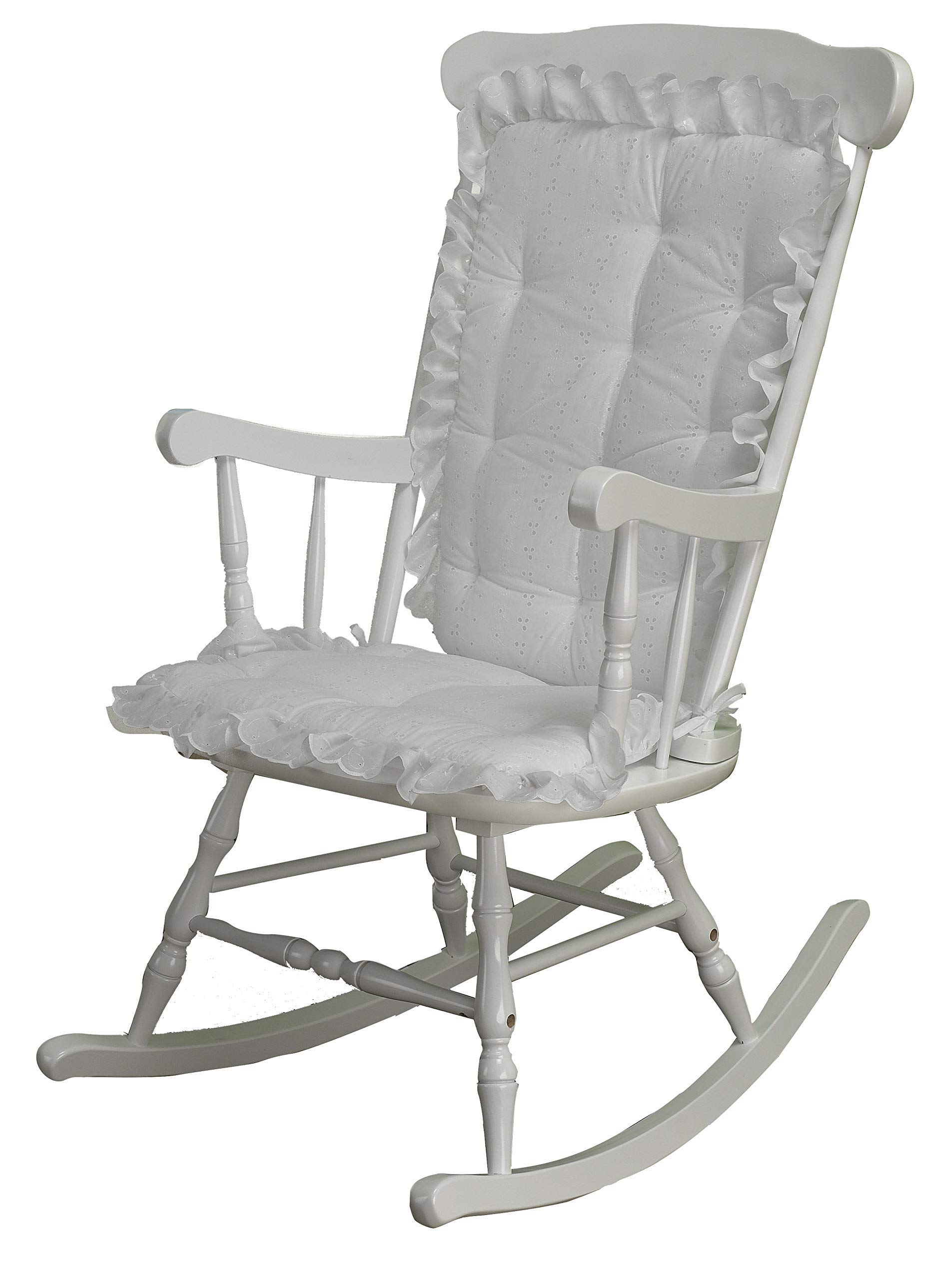 ABABY.COM Rocking Chair Cushion Pad Set - Machine Washable Seat and Seat Back Cushions, Seat Cover or Replacement Pads for Rocker or Glider, White Eyelet