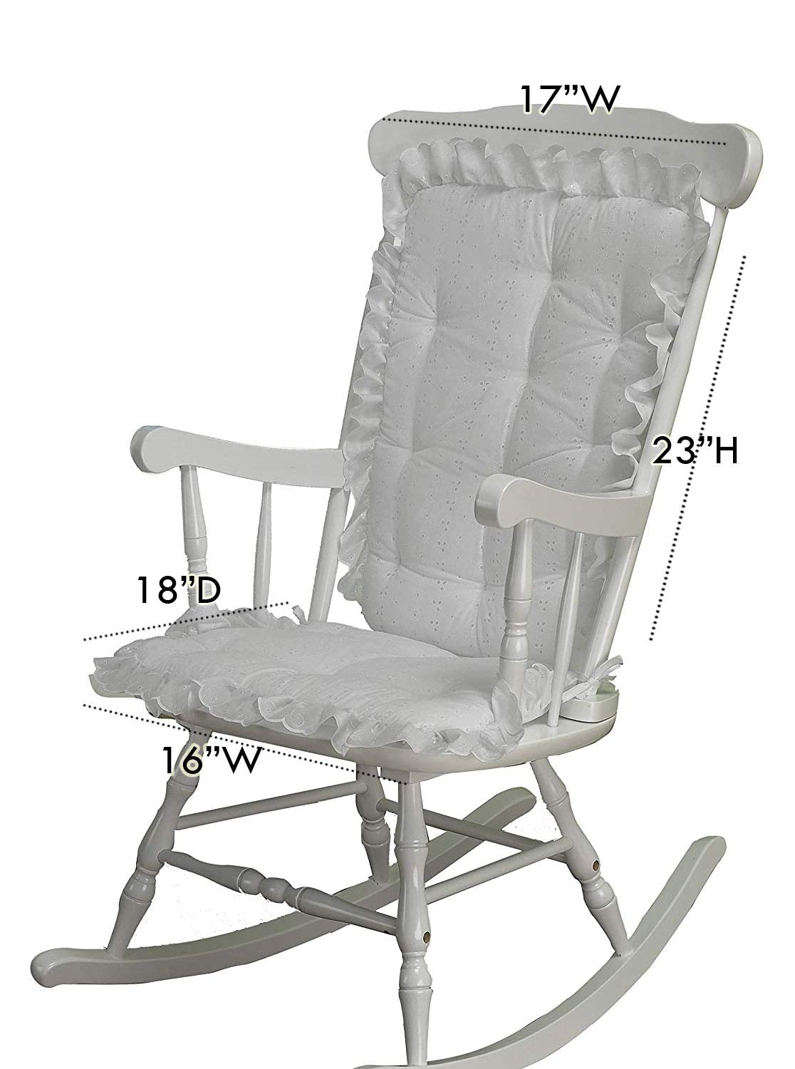 ABABY.COM Rocking Chair Cushion Pad Set - Machine Washable Seat and Seat Back Cushions, Seat Cover or Replacement Pads for Rocker or Glider, White Eyelet