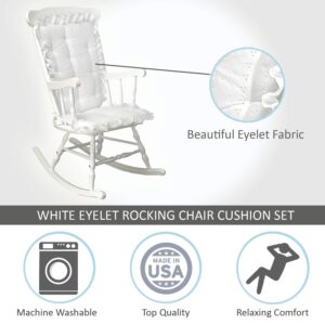 ABABY.COM Rocking Chair Cushion Pad Set - Machine Washable Seat and Seat Back Cushions, Seat Cover or Replacement Pads for Rocker or Glider, White Eyelet