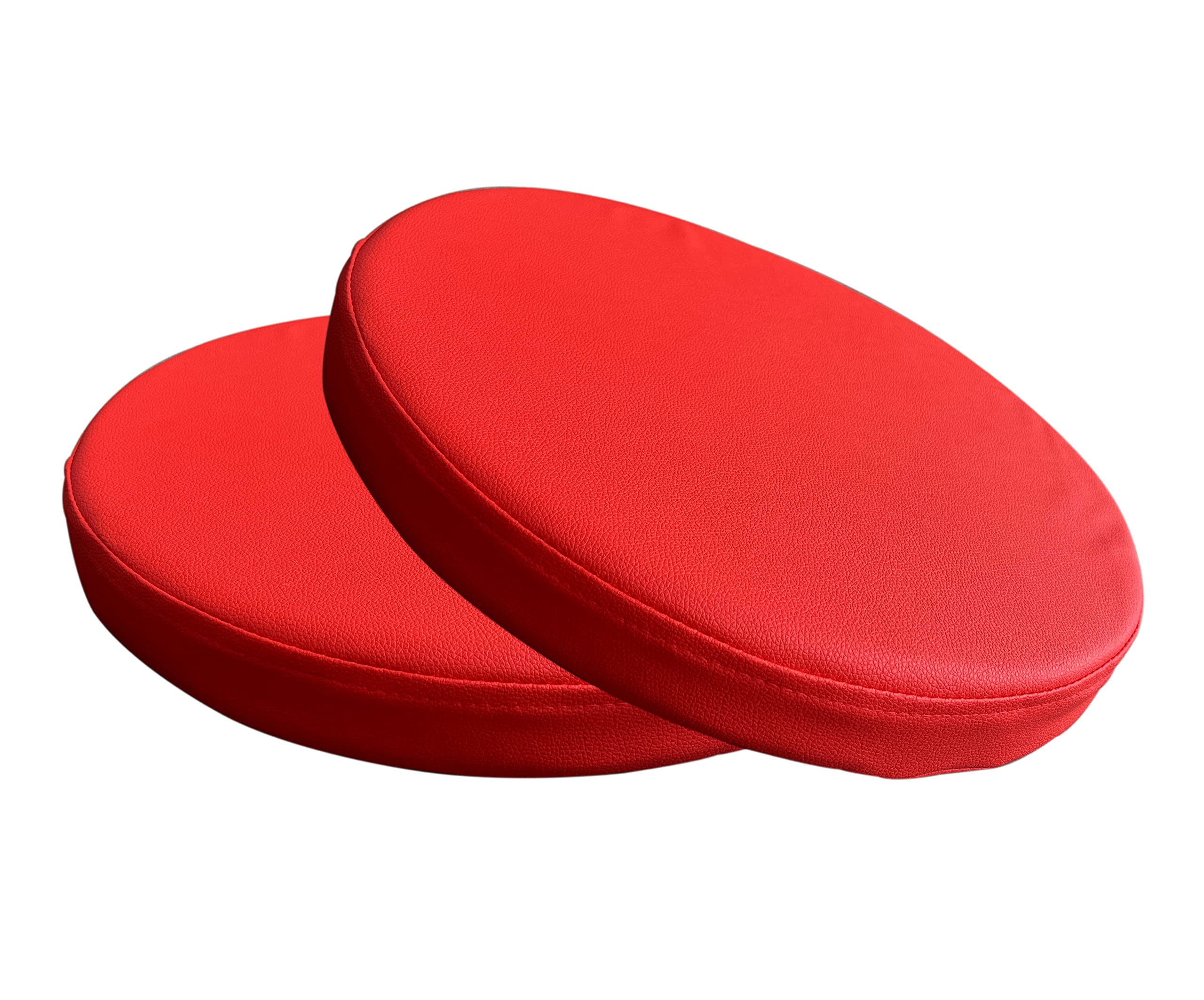 Frabury 2 Pack Round Leather Seat Cushions Office Kitchen Dining Chair Cushions Pads 16x2 Inch (Red)