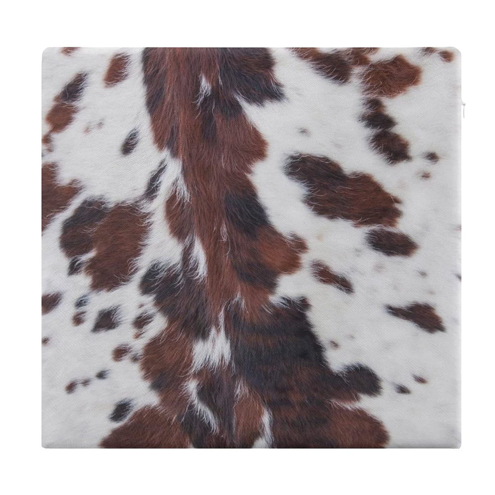 Square Floor Cushions,Chair Pad Seat Cushion,Longhorn White Cowhide with Black and Brown Spots,Comfortable Sitting for Office,Home or Car,Soft Thicken Chair Pad, One size