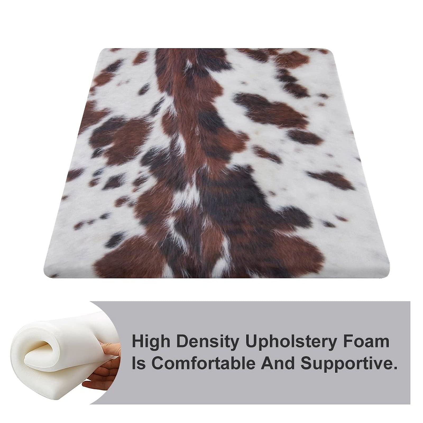 Square Floor Cushions,Chair Pad Seat Cushion,Longhorn White Cowhide with Black and Brown Spots,Comfortable Sitting for Office,Home or Car,Soft Thicken Chair Pad, One size