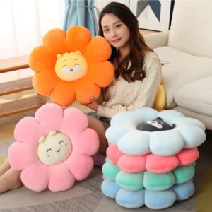 HXIYAN Flower Cushion Cartoon Animal Flower Waist Cushion Plush Floor Cushion Office Chair Cushion Home Decoration Throw Pillow (17.7in, Pink)