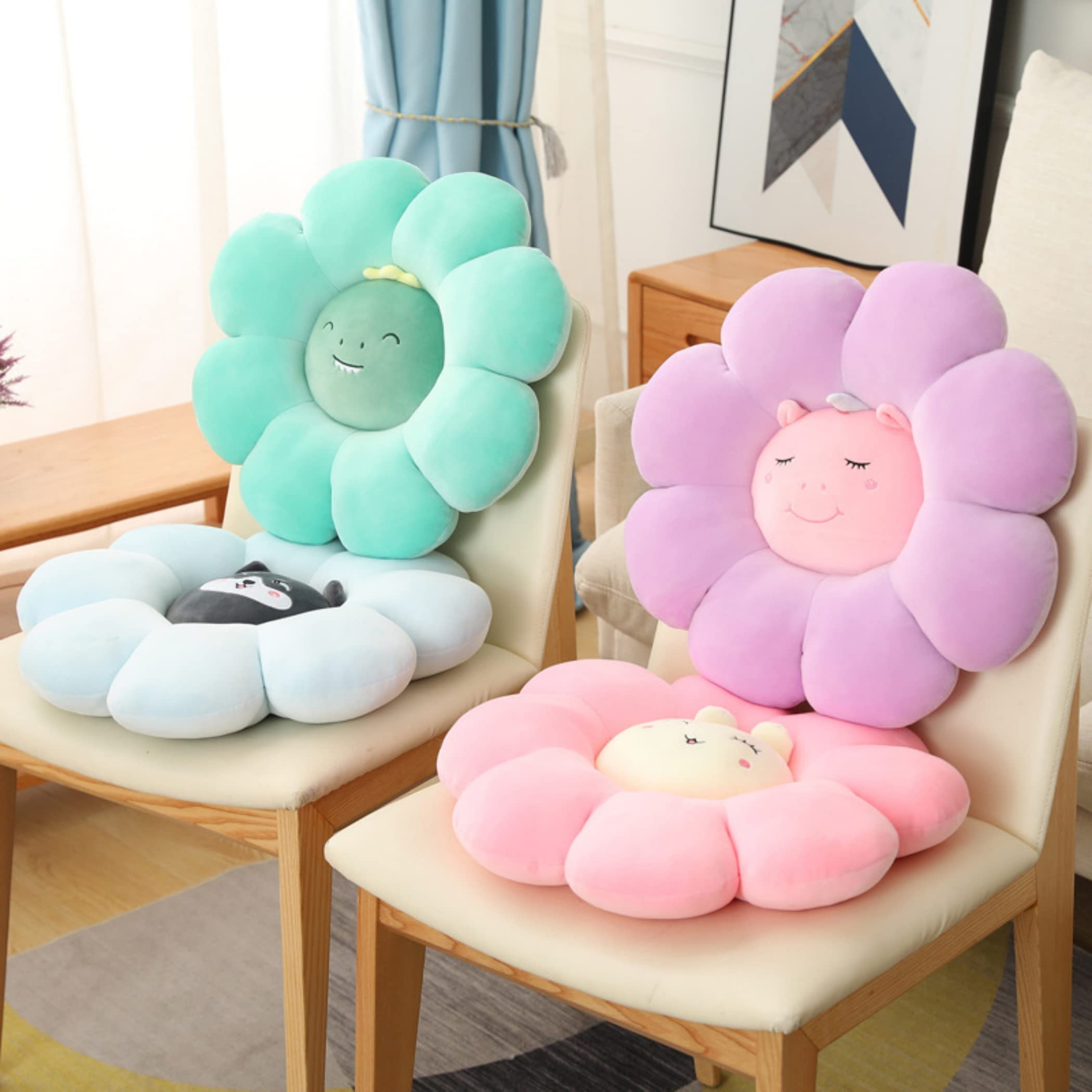 HXIYAN Flower Cushion Cartoon Animal Flower Waist Cushion Plush Floor Cushion Office Chair Cushion Home Decoration Throw Pillow (17.7in, Pink)