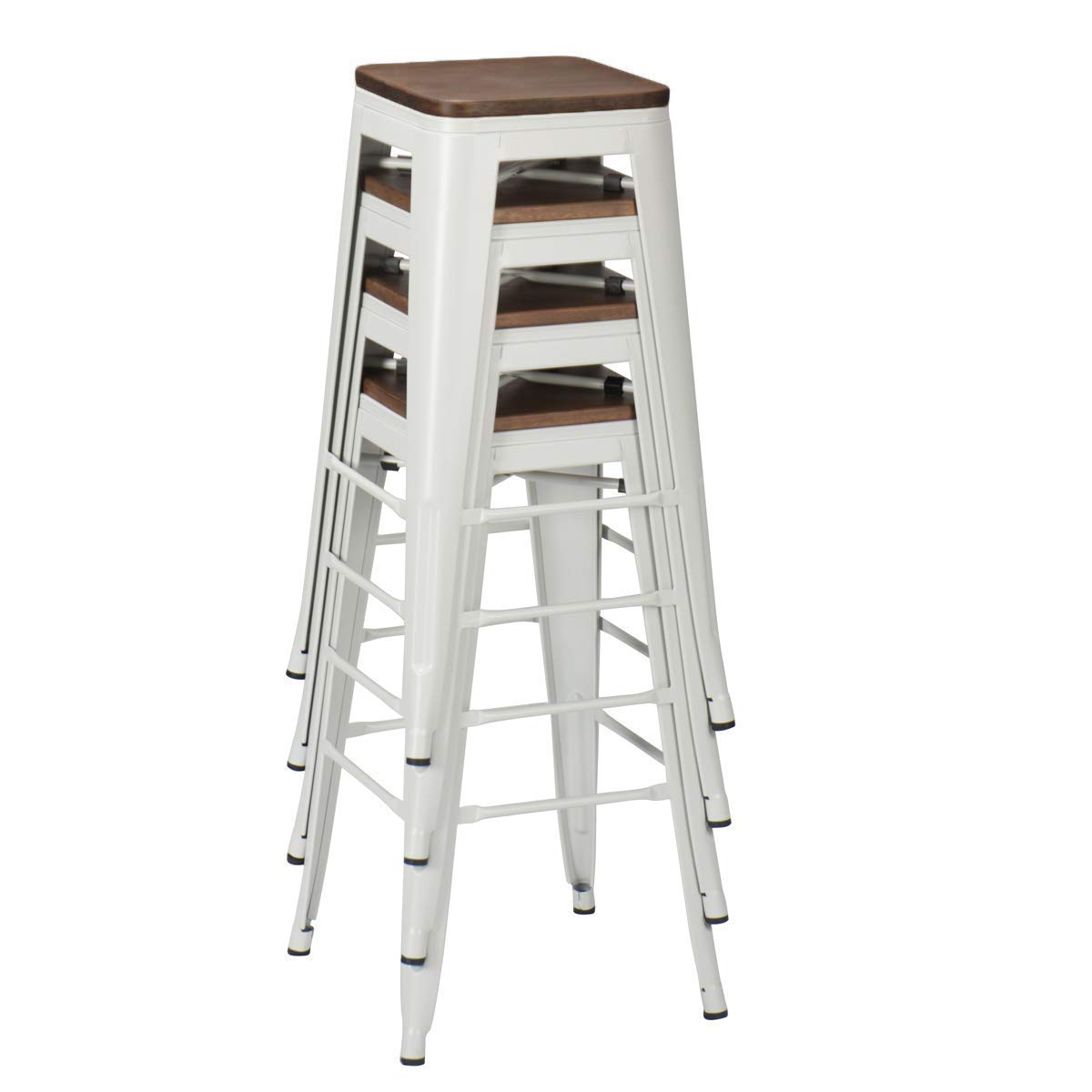 Tongli 26 inch Bar Stools Set of 4 Counter Height Stools Stackable Bar Stool Backless Metal Barstools White Cream Counter Stools Indoor for Kitchen & Island&Dining Chairs Set of 4