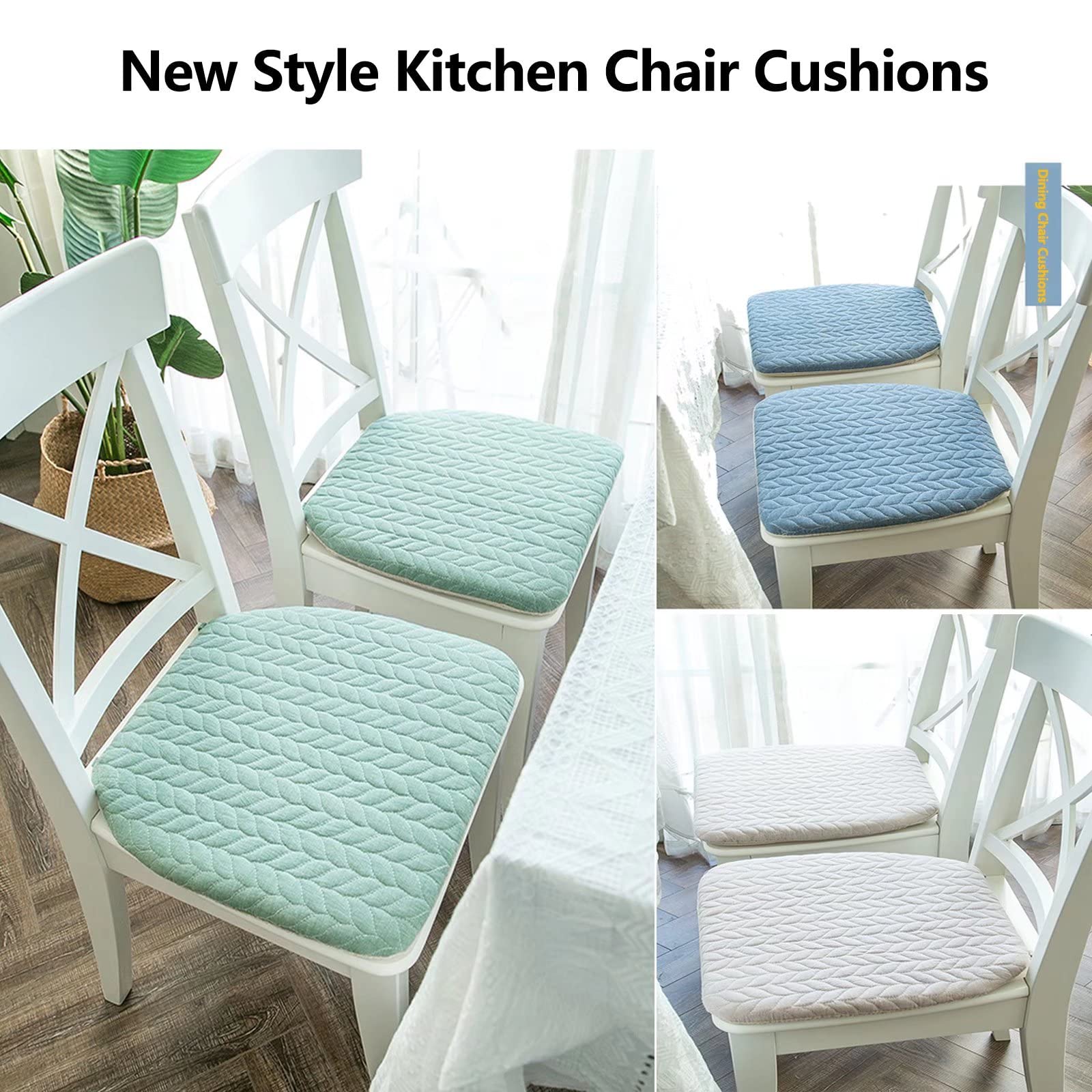 Chair Cushions for Dining Chairs 6 Pack with Ties, Chair Pads for Dining Chairs Set Of 6 U Shaped, Washable Seat Cushions for Kitchen Chairs, Detachable Breathable 100% Cotton Fabric Cover Blue