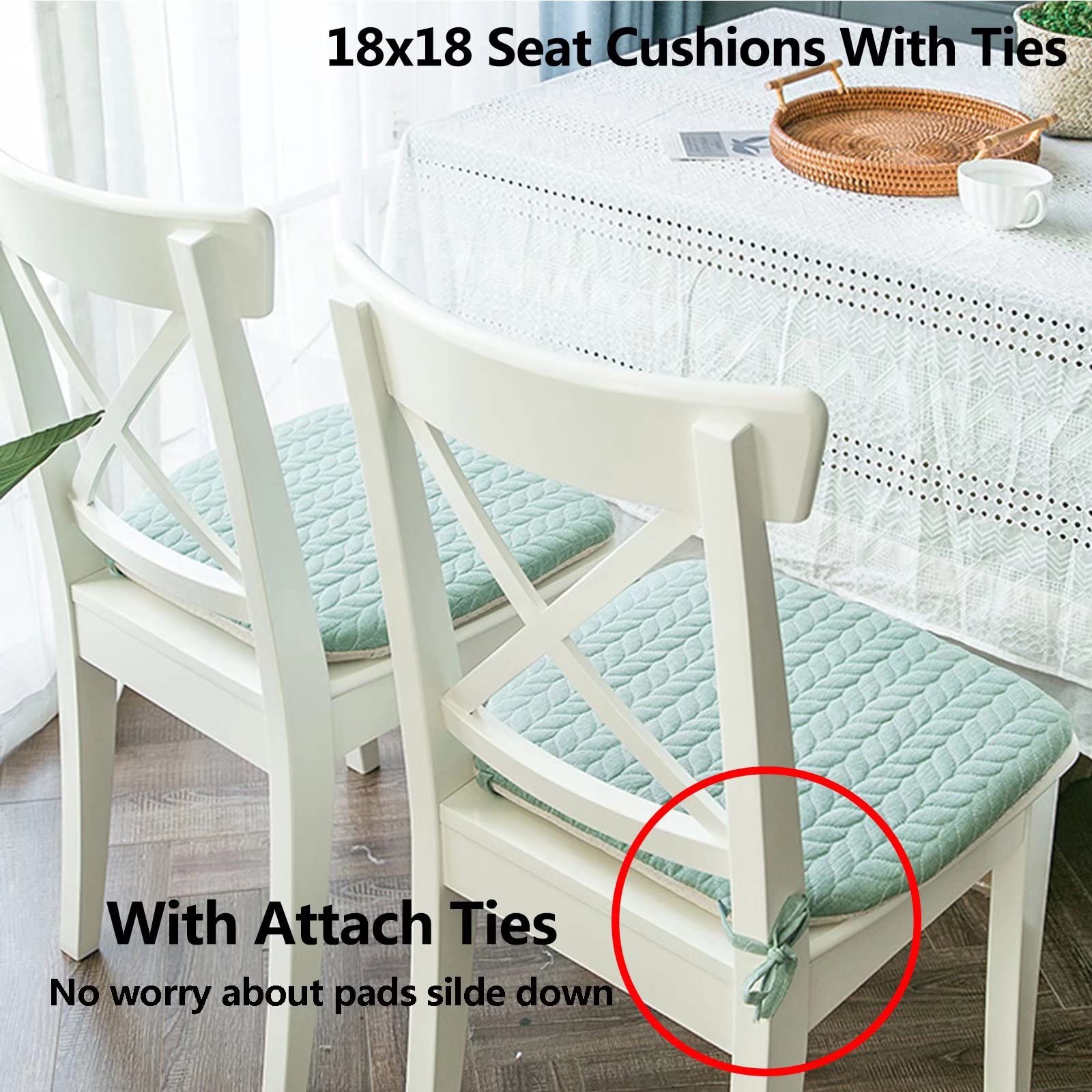 Chair Cushions for Dining Chairs 6 Pack with Ties, Chair Pads for Dining Chairs Set Of 6 U Shaped, Washable Seat Cushions for Kitchen Chairs, Detachable Breathable 100% Cotton Fabric Cover Blue