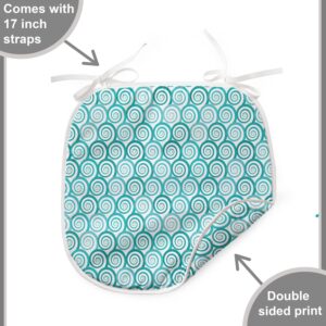 Ambesonne Retro Chair Pad, Abstract Flat Design Sea Waves Repeating Pattern on White Background, Water Resistant Pillow with Ties for Dining Room Kitchen Seats, 15" x 15", Teal Turquoise and White