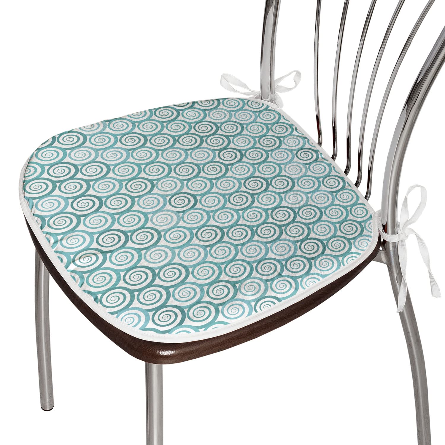 Ambesonne Retro Chair Pad, Abstract Flat Design Sea Waves Repeating Pattern on White Background, Water Resistant Pillow with Ties for Dining Room Kitchen Seats, 15" x 15", Teal Turquoise and White