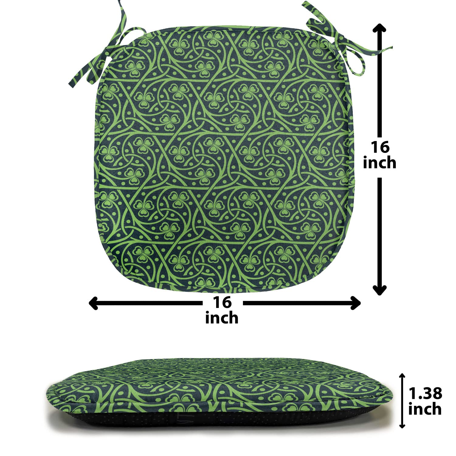 Ambesonne Irish Chair Seating Cushion Set of 2, National Foliage Pattern Intricate Twigs and Dots Trefoil Botanical Abstraction, Anti-Slip Seat Padding for Kitchen & Patio, 16"x16", Black Lime Green