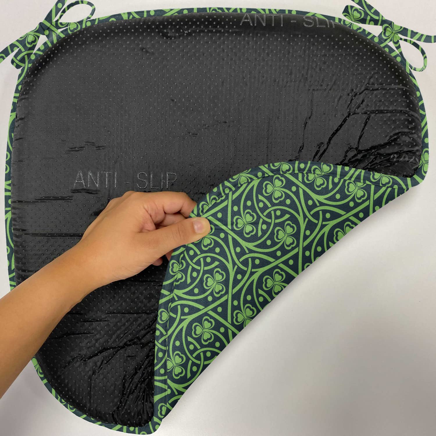 Ambesonne Irish Chair Seating Cushion Set of 2, National Foliage Pattern Intricate Twigs and Dots Trefoil Botanical Abstraction, Anti-Slip Seat Padding for Kitchen & Patio, 16"x16", Black Lime Green