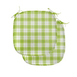 lunarable plaid chair seating cushion set of 2, retro style vibrant green pattern with traditional irish scottish design, anti-slip seat padding for kitchen & patio, 16"x16", yellow green white