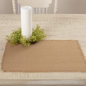 VHC Brands Burlap Natural Placemat Set of 6 Dining Table Mats Fringed Farmhouse Decor