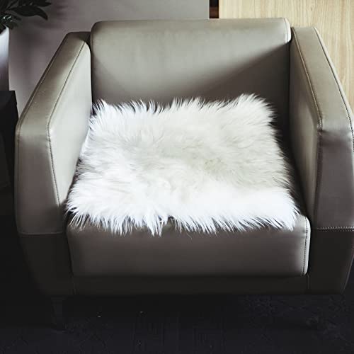 Efavormart 20"x20" White Faux Sheepskin Chair Pad, Soft Faux Fur Rug Seat Cushion for Sofa Cover, Bedside Runner, Living Room, Modern Decor Mat