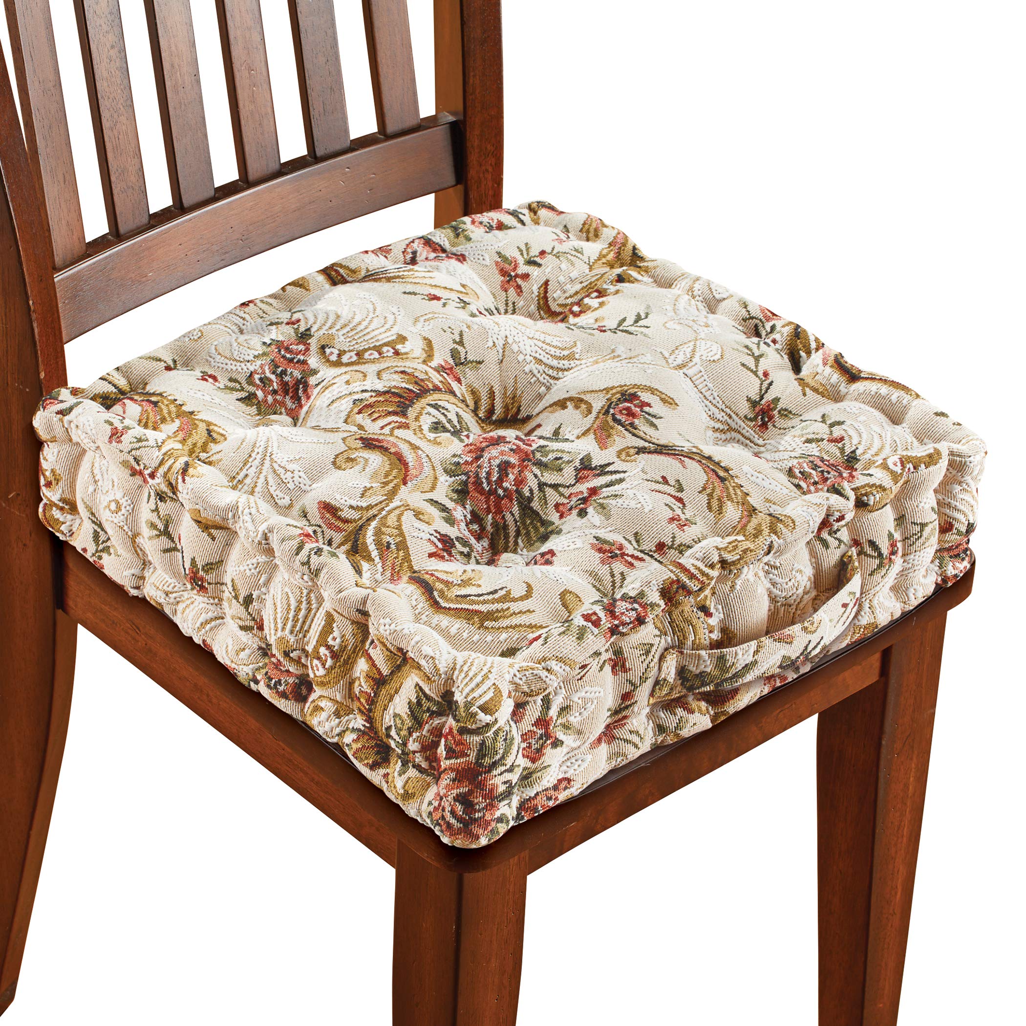 Collections Etc Thick Padded Tapestry Booster Tufted Chair Cushion Tan Chair PAD