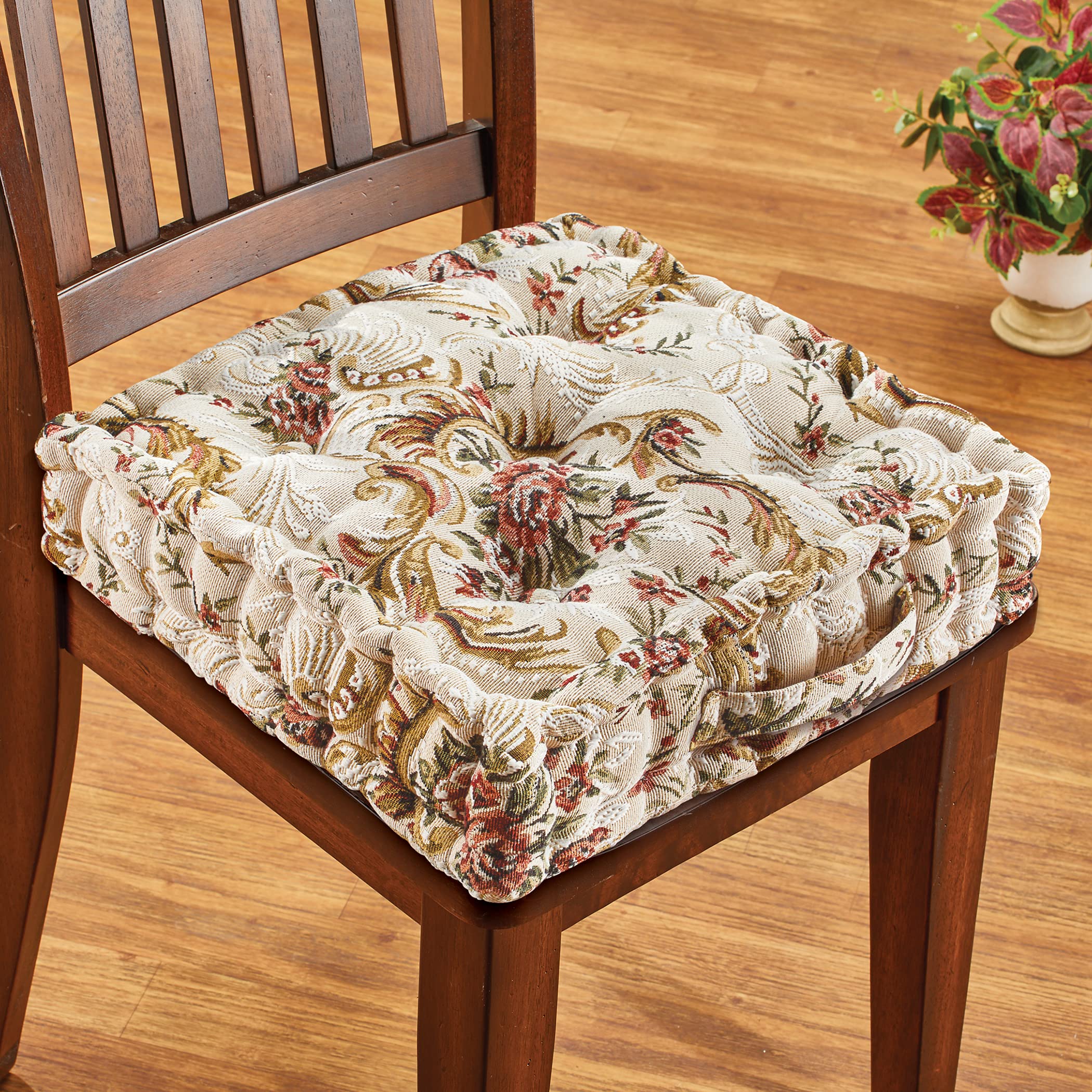 Collections Etc Thick Padded Tapestry Booster Tufted Chair Cushion Tan Chair PAD