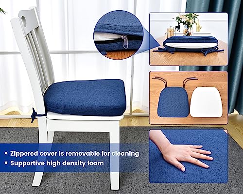 COSNUOSA Kitchen Chair Cushions Dining Chair Cushions with Ties Non Slip Kitchen Dining Chair Pads Seat Cushion Set 17 x 16 Inches Navy Blue 4 Pcs