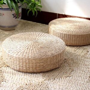 DEDEMCO Hand-Woven Natural Cattail Mat Cushion Pouf, Japanese Style Round Straw Seat Pad, Handmade Floor Pouf Mat for Party Living Room Bay Window Balcony Garden, 210329AH03-4-10542-1738450751