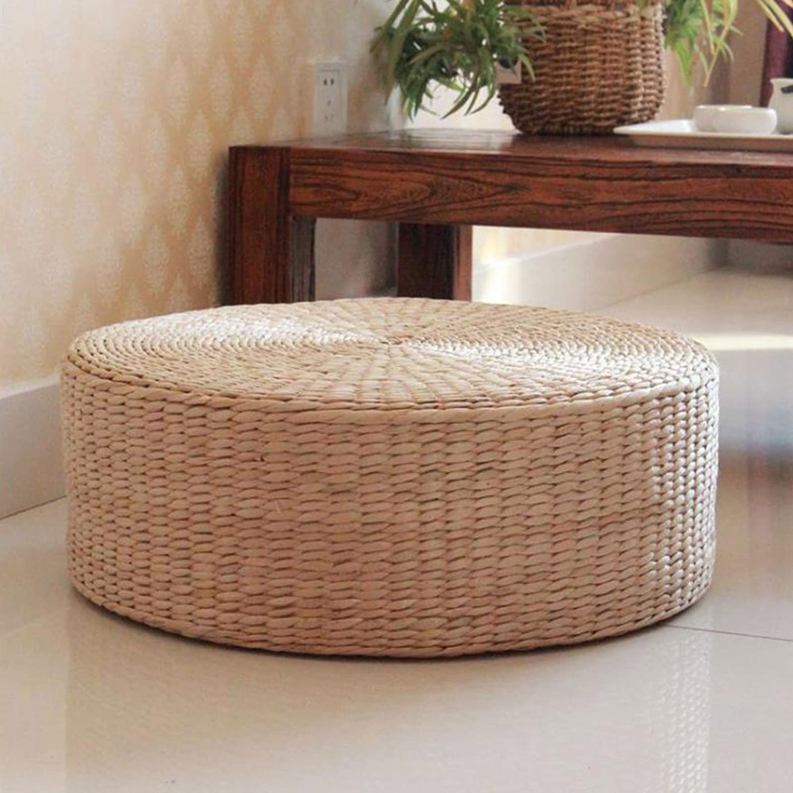 DEDEMCO Hand-Woven Natural Cattail Mat Cushion Pouf, Japanese Style Round Straw Seat Pad, Handmade Floor Pouf Mat for Party Living Room Bay Window Balcony Garden, 210329AH03-4-10542-1738450751