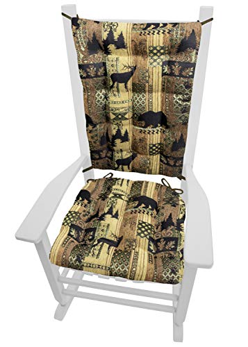 Brentwood Rocking Chair Cushions with Ties - Size Extra-Large - Woodlands Rustic Lodge & Lake House Decor (Brown, Gold, Black - Bear, Elk, Oak)