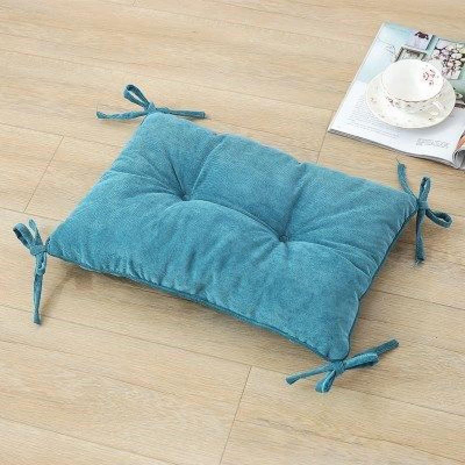 Corduroy Saddle Stool Cushions Bar Stool Cushion Soft Non-Slip Rectangular Cushions with Machine Washable Laces(Blue,2)