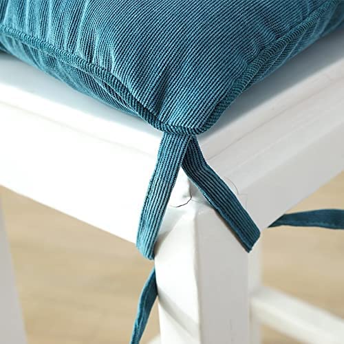 Corduroy Saddle Stool Cushions Bar Stool Cushion Soft Non-Slip Rectangular Cushions with Machine Washable Laces(Blue,2)