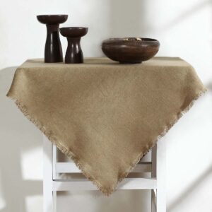 VHC Brands Burlap Table Topper Soft Natural Cotton Farmhouse Kitchen Table Cloth with Fringed Edges 40x40