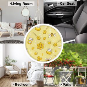 Bee Round Seat Cushion, Cute Bee Honeycombs Chair Cushions Soft Memory Foam Chair Pad Reversible Washable Seat Chair Pad with Zipper for Office Kitchen Dining Room Chair