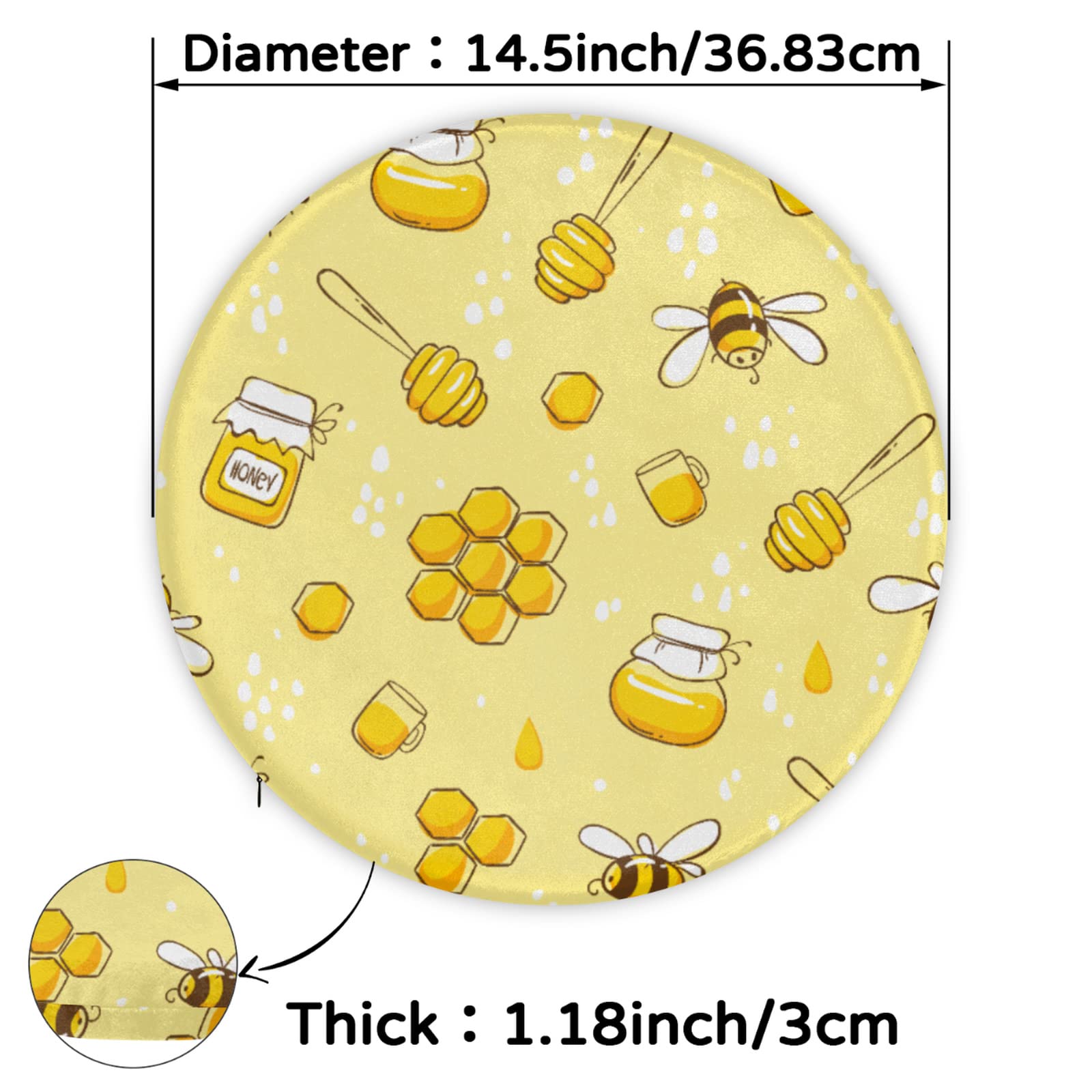 Bee Round Seat Cushion, Cute Bee Honeycombs Chair Cushions Soft Memory Foam Chair Pad Reversible Washable Seat Chair Pad with Zipper for Office Kitchen Dining Room Chair