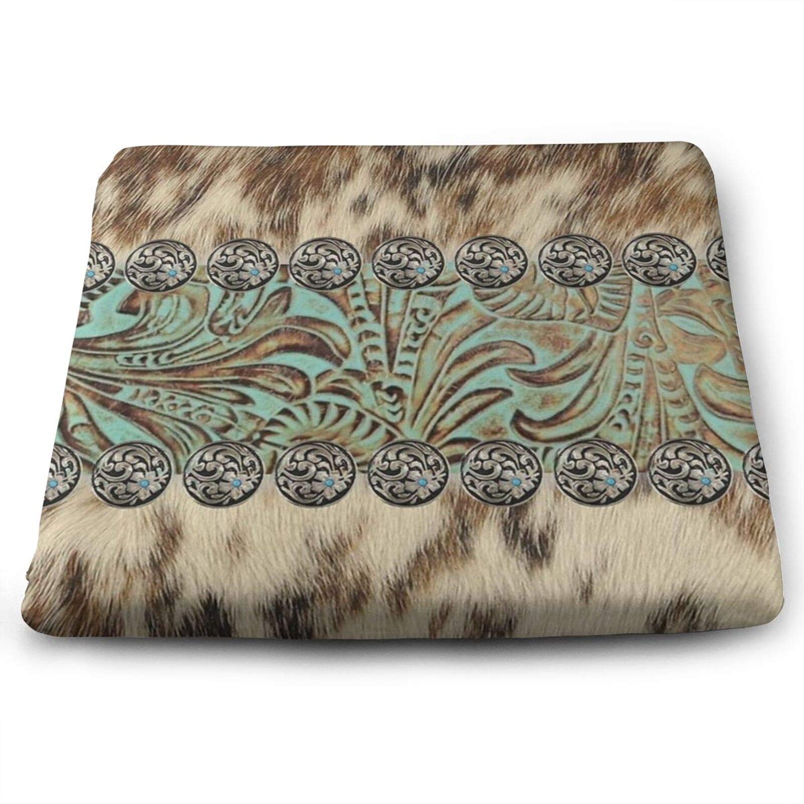 NiYoung Memory Foam Rustic Brown Teal Western Country Tooled Leather Cushion Unique Chair Seat Cushion Square Cushion Fashion Floor Pillow for Relief Back Pain Shoulder Pain