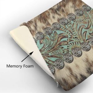 NiYoung Memory Foam Rustic Brown Teal Western Country Tooled Leather Cushion Unique Chair Seat Cushion Square Cushion Fashion Floor Pillow for Relief Back Pain Shoulder Pain