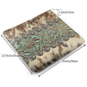 NiYoung Memory Foam Rustic Brown Teal Western Country Tooled Leather Cushion Unique Chair Seat Cushion Square Cushion Fashion Floor Pillow for Relief Back Pain Shoulder Pain