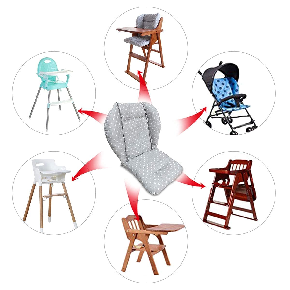 High Chair Cushion,High Chair Pad with 5-Point high Chair Belt