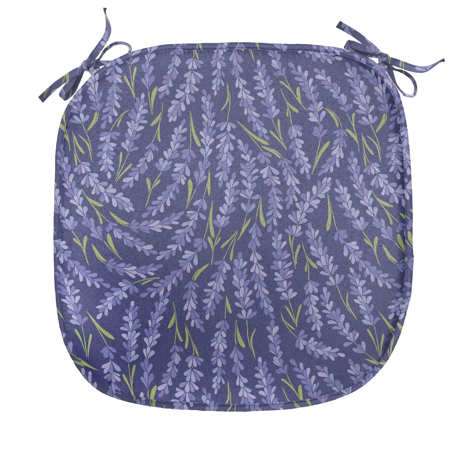 Lunarable Lavender Chair Seating Cushion, Healing Aromatic Herbs on Dark Background with Olive Green Stems, Anti-Slip Seat Padding for Kitchen & Patio, 16"x16", Blue Violet Night Blue