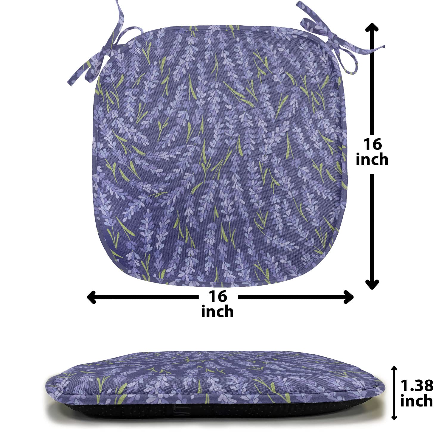 Lunarable Lavender Chair Seating Cushion, Healing Aromatic Herbs on Dark Background with Olive Green Stems, Anti-Slip Seat Padding for Kitchen & Patio, 16"x16", Blue Violet Night Blue