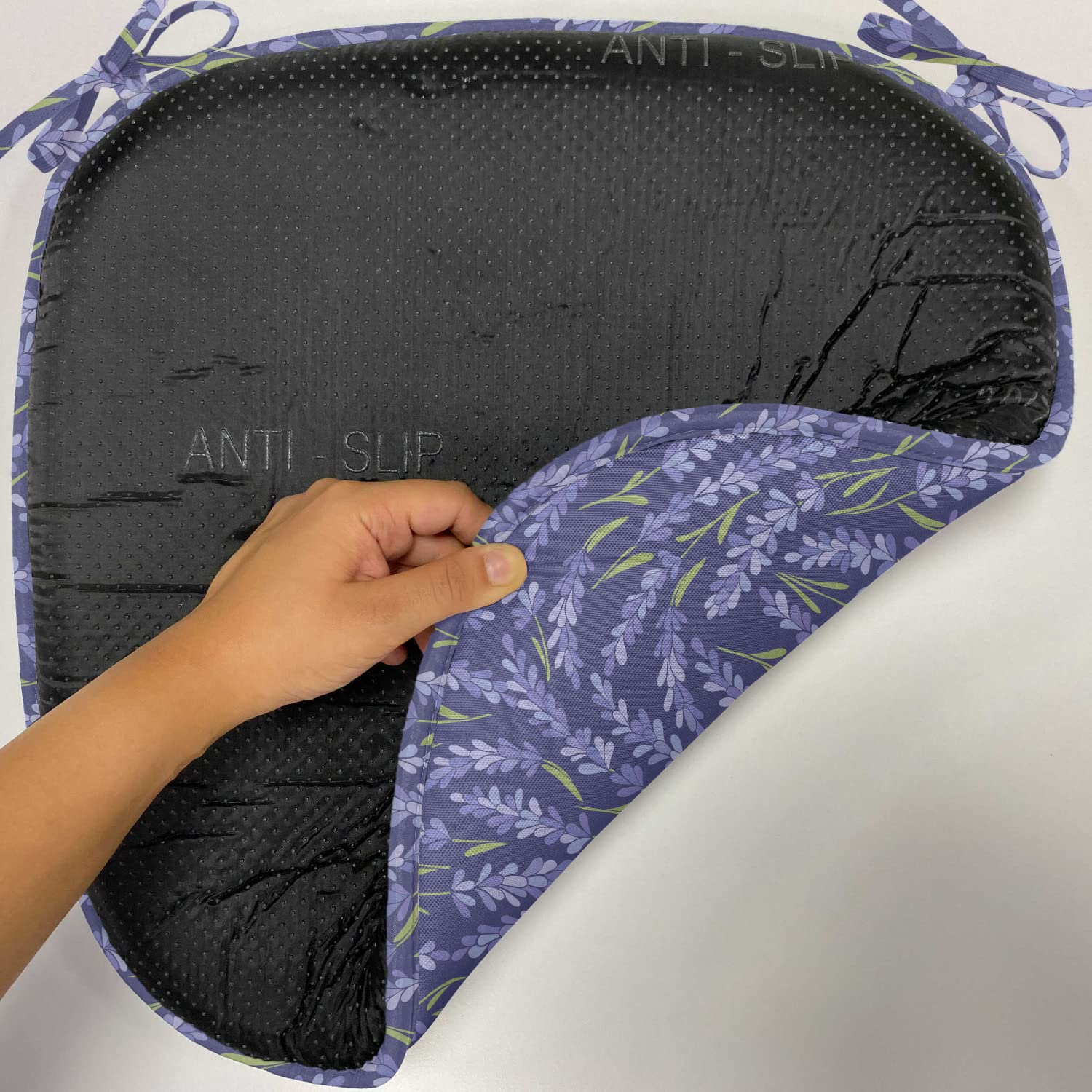 Lunarable Lavender Chair Seating Cushion, Healing Aromatic Herbs on Dark Background with Olive Green Stems, Anti-Slip Seat Padding for Kitchen & Patio, 16"x16", Blue Violet Night Blue