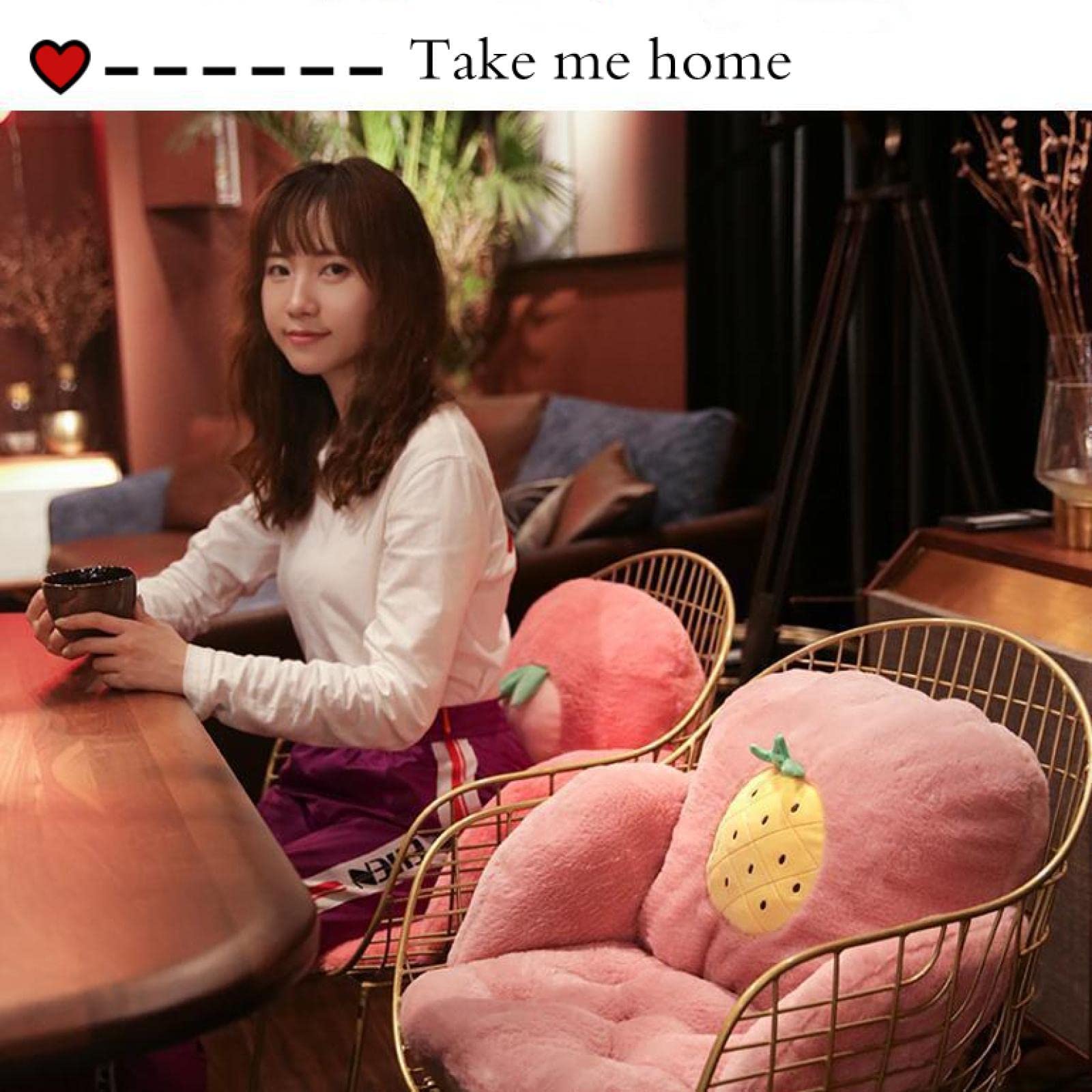 Plush Chair Pads Comfy Chair Cushion Plush Strawberry Cushion Lazy Sofa Seat Cushions Cozy Fruit Floor Cushion Seat Pillow Gift for Girl Plush Chair Pads with Ties Strawberry