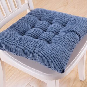 Corduroy Chair Cushion with Ties, Nonslip Tufted Seat Cushions Kitchen Dining Chair Pads with Ties Office Car Sitting Chair Pads (17in X 17in, Blue)