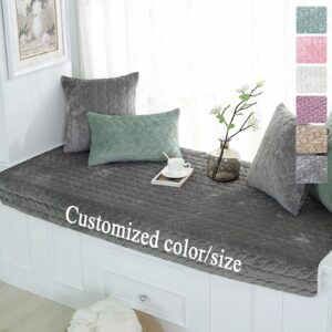 rdmtzd custom size plush bay window autumn winter furniture mat bench non-slip cushion seat cover sofa mat bay window mat windowsill pad non-slip sofa mat bench couch slipcover (grey, customized)