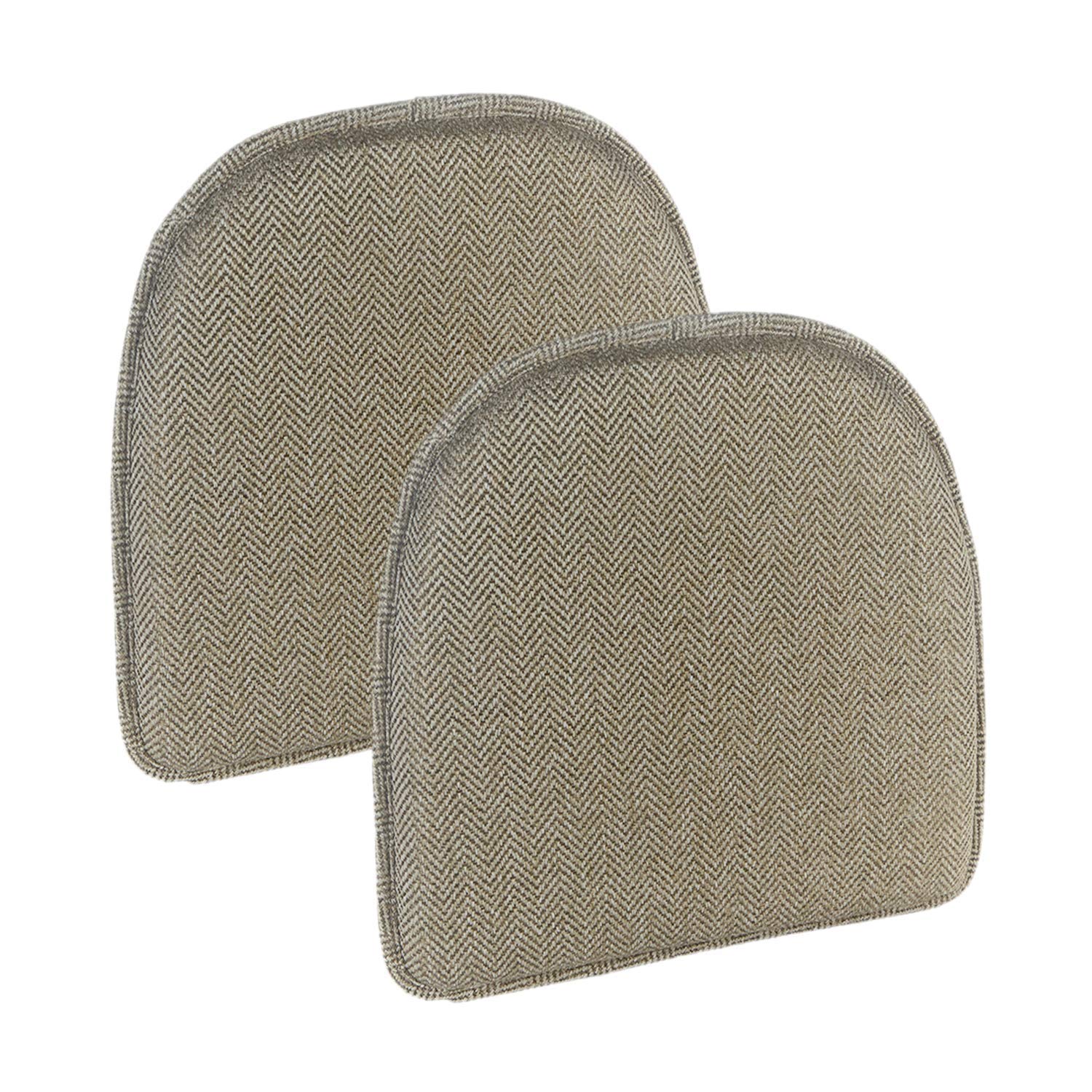 Klear Vu Herringbone Essentials Non-Slip Dining Kitchen Chair Pad, Set of 4, Cream