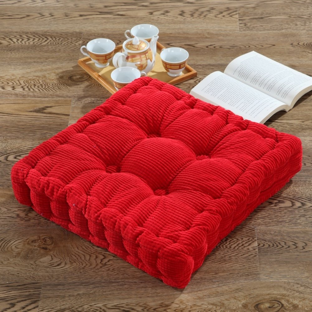 ZXCC Thicken Square Floor Cushion, Nonslip Seat Cushion Corduroy Chair Pads Floor Pillow Booster Seat Pad Mats for Car Outdoor Patio Dining Orthopedic Coccyx Pain-red 45x45cm(18x18inch)