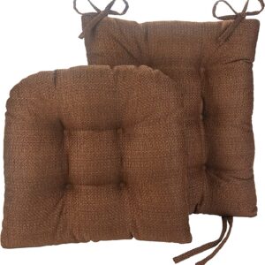 Klear Vu Omega Non-Slip Rocking Chair Cushion Set with Thick Padding and Tufted Design, Includes Seat Pad & Back Pillow with Ties for Living Room Rocker, 17x17 Inches, 2 Piece Set, Brown