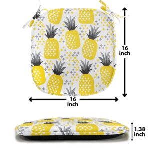 Ambesonne Exotic Chair Seating Cushion Set of 4, Pineapples Tropic Accents Coastal Theme Beach Island Fruit Kitchen Graphic, Anti-Slip Seat Padding for Kitchen & Patio, 16"x16", Yellow Grey Black