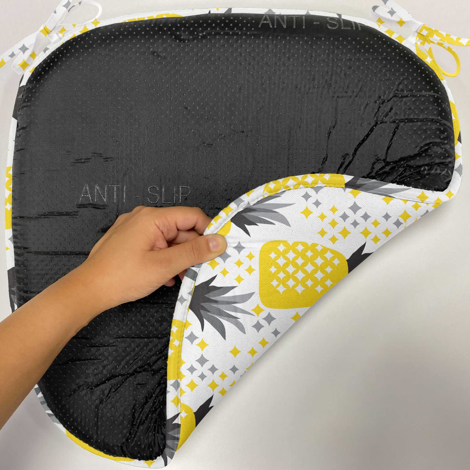 Ambesonne Exotic Chair Seating Cushion Set of 4, Pineapples Tropic Accents Coastal Theme Beach Island Fruit Kitchen Graphic, Anti-Slip Seat Padding for Kitchen & Patio, 16"x16", Yellow Grey Black