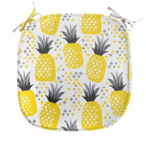 Ambesonne Exotic Chair Seating Cushion Set of 4, Pineapples Tropic Accents Coastal Theme Beach Island Fruit Kitchen Graphic, Anti-Slip Seat Padding for Kitchen & Patio, 16"x16", Yellow Grey Black